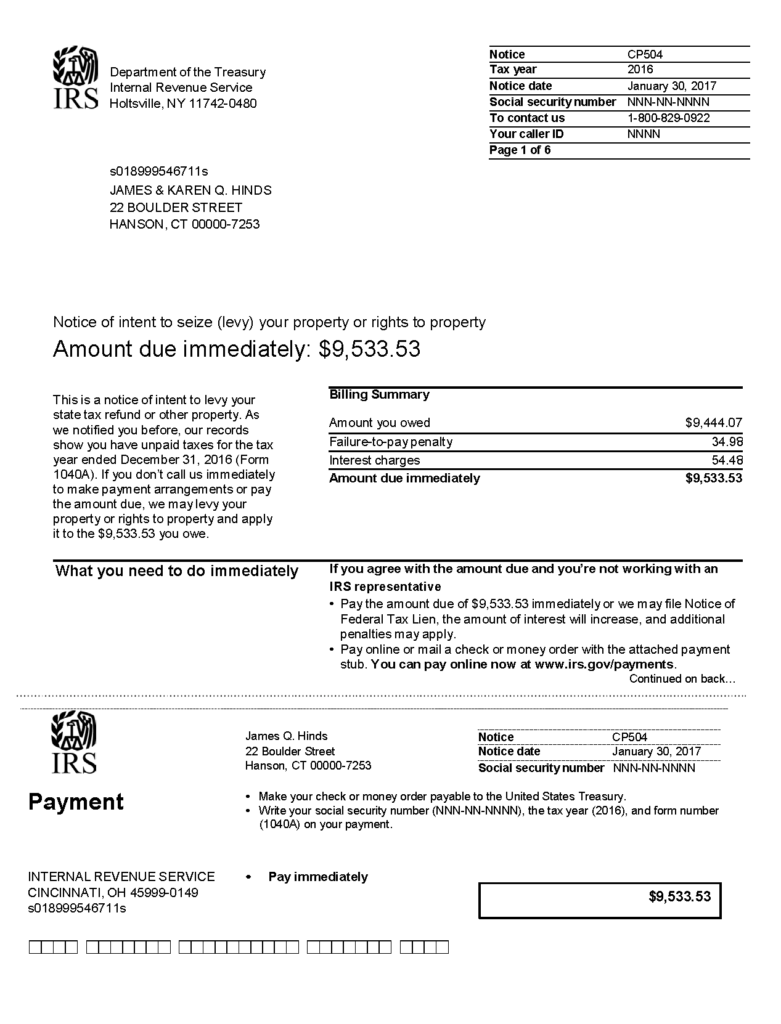 IRS Notice CP504 - Notice of Intent to Seize Your Property | H&R Block