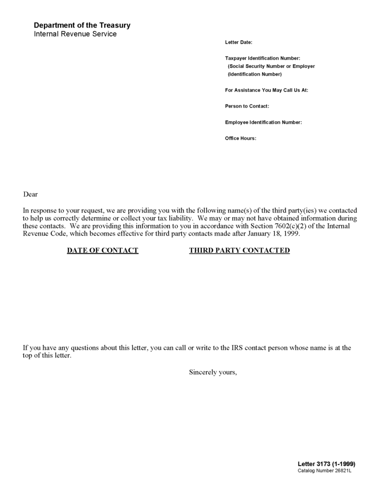 IRS Letter 3173 - Third Party Contacts | H&R Block